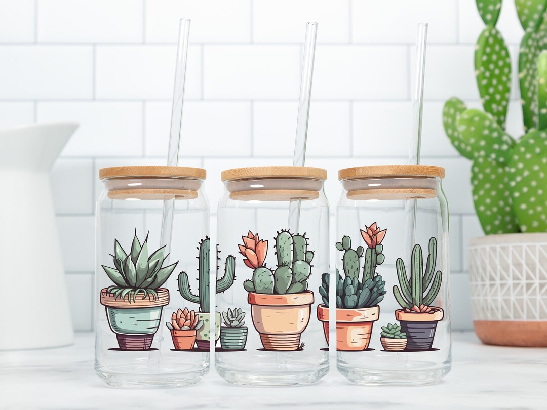 Cactus - 16 Oz Sipper Glass Beer Can - Iced and Hot Coffee Tea Lemonade ...