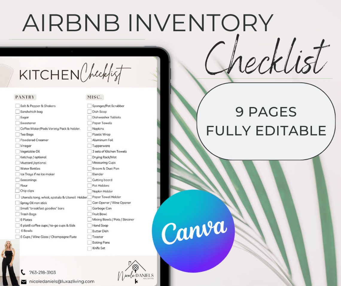 Airbnb Inventory Checklist Template |editable Checklist Template |canva ...