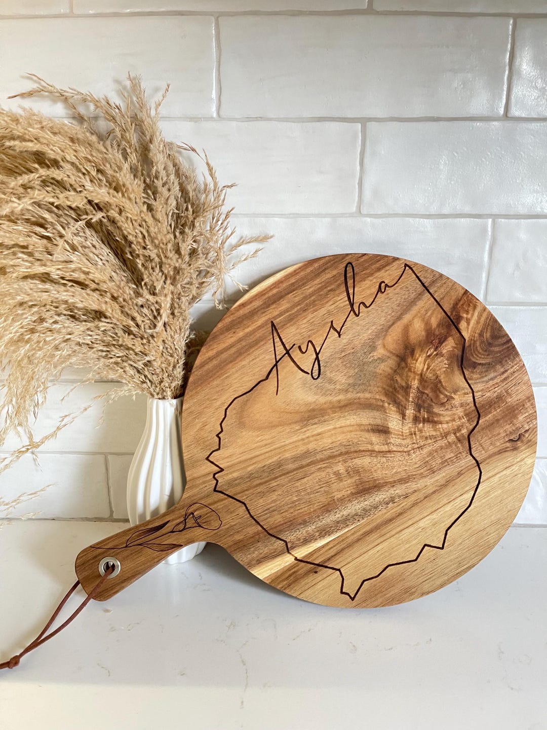 Custom Map of Ethiopia Engraved Wood Round Board With Name and Calla ...