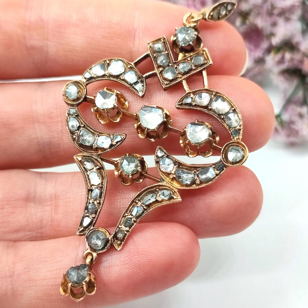 Antique French 18k Gold Diamond Pendant, Mid-19th Love Token, Poetic ...