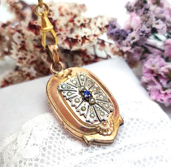 Antique French Locket 19th Century. Pearls, Blue Ston… - Gem