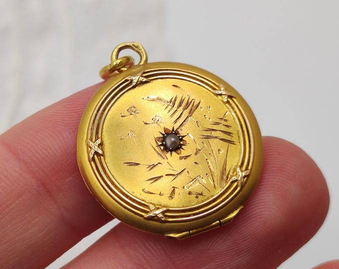 1870-1910 18k Gold Locket, Pearl. France, Art Nouveau/victorian Era ...