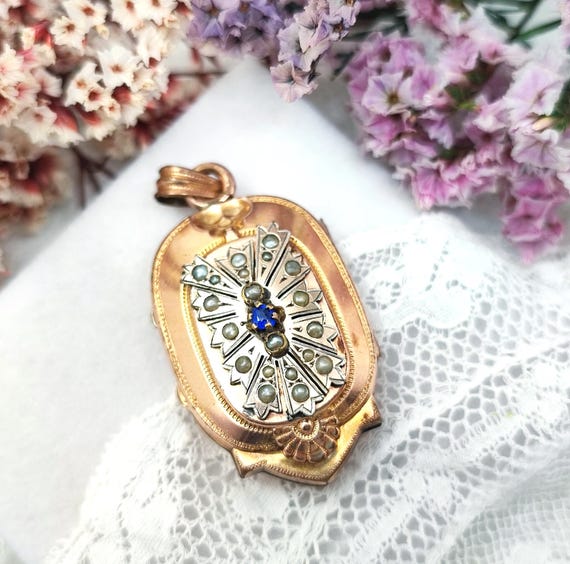 Antique French Locket 19th Century. Pearls, Blue Ston… - Gem