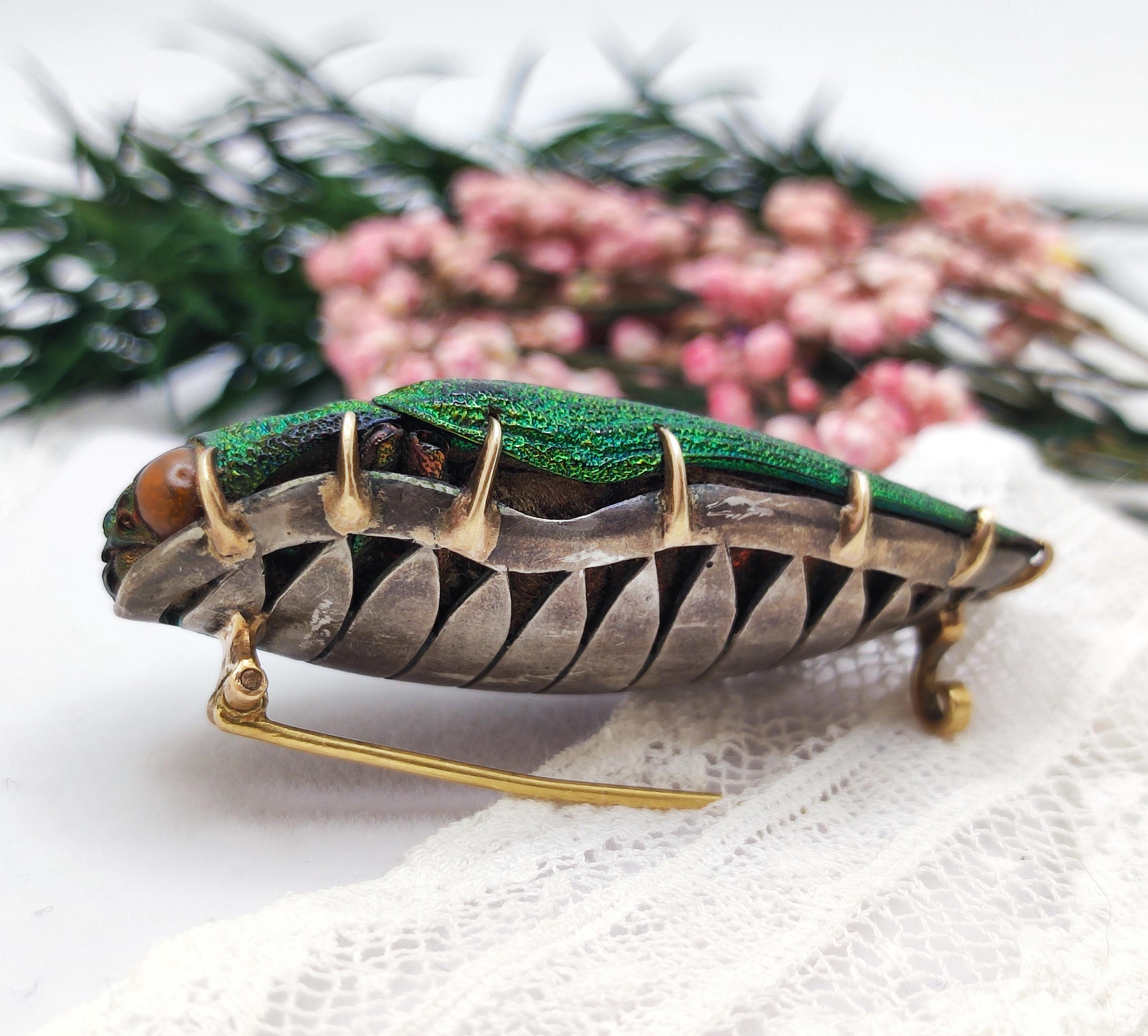 Antique Rare French Beetle Brooch: 18k Gold & Silver, Victorian Art ...