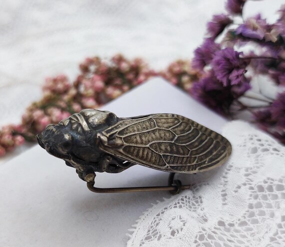 Antique French Silver Cicada Brooch: Victorian Art No… - Gem