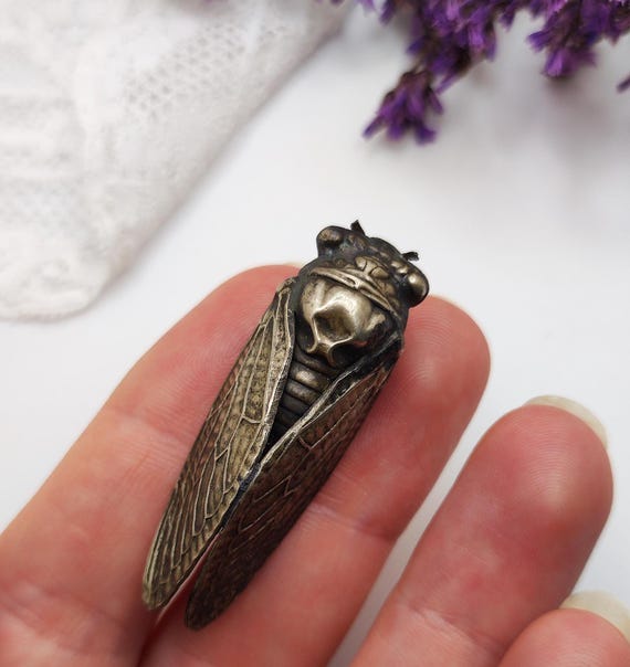 Antique French Silver Cicada Brooch: Victorian Art No… - Gem