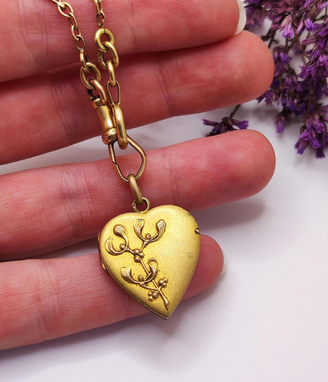 Antique Gilt French Heart Locket. Art Nouveau Photo Holder, Belle ...