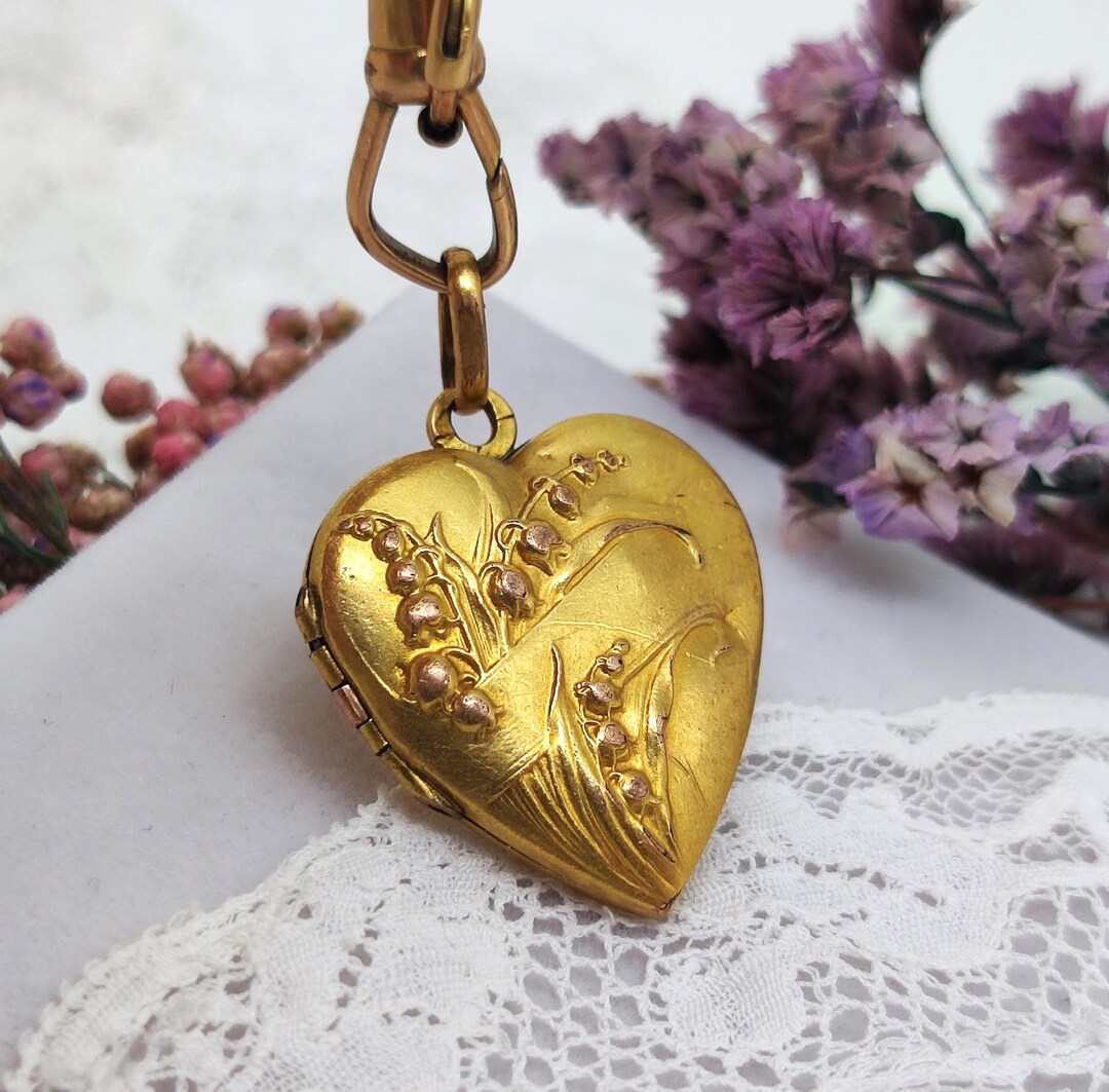 Antique Gold Filled French Heart Locket. Lily of the Valley Motif ...