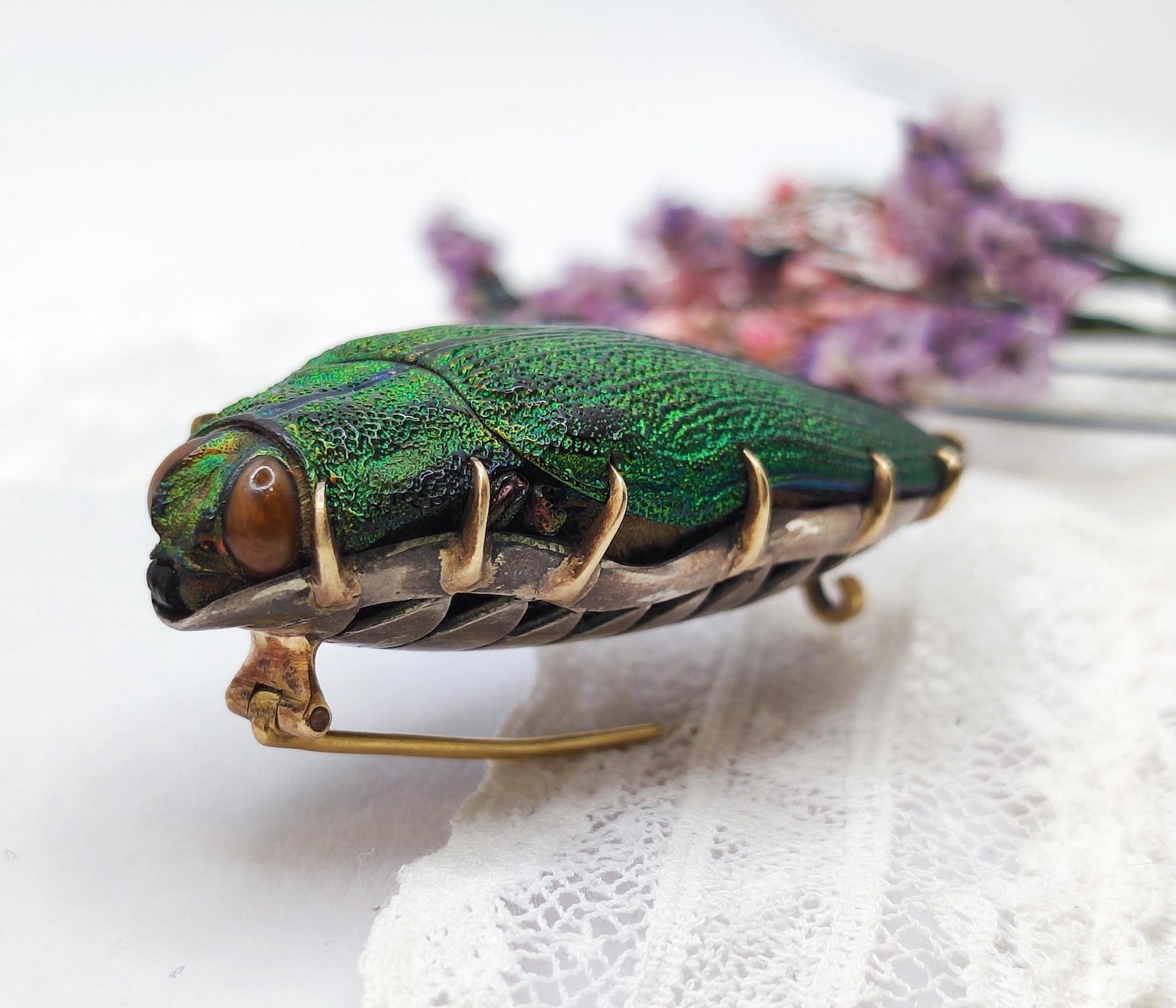 Antique Rare French Beetle Brooch: 18k Gold & Silver, Victorian Art ...