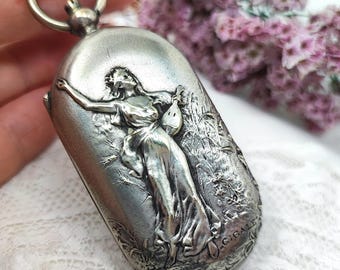 Antique French Silverplated Locket by E. Dropsy. Treasure Holder, Art ...