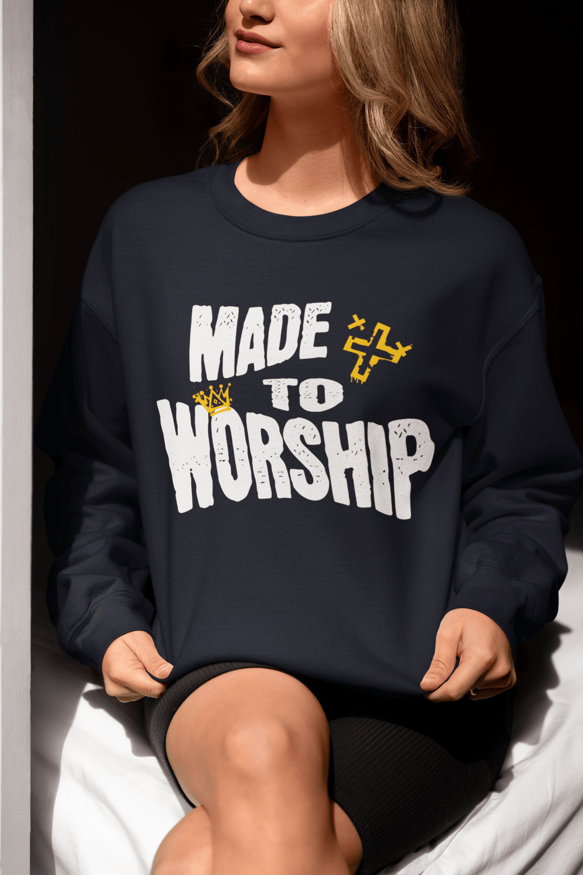 Made to Worship white Lettering Unisex Christian Sweatshirt Streetwear ...