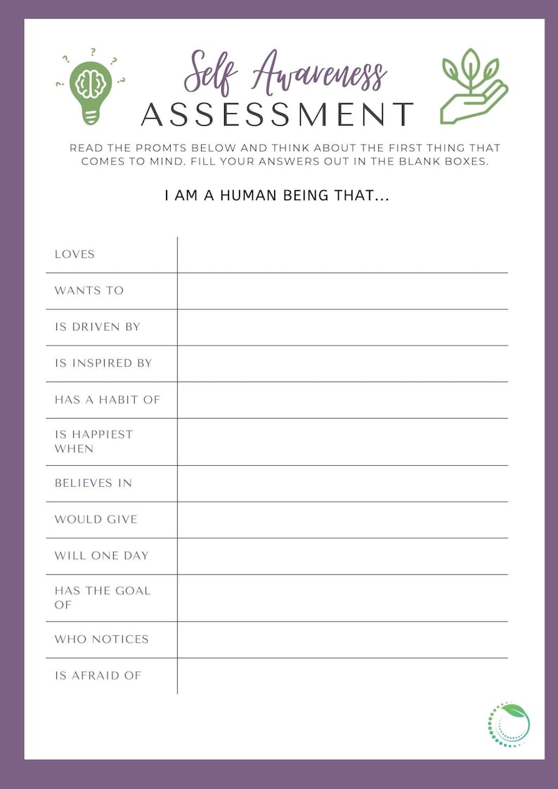 Self Awareness Worksheet - Etsy