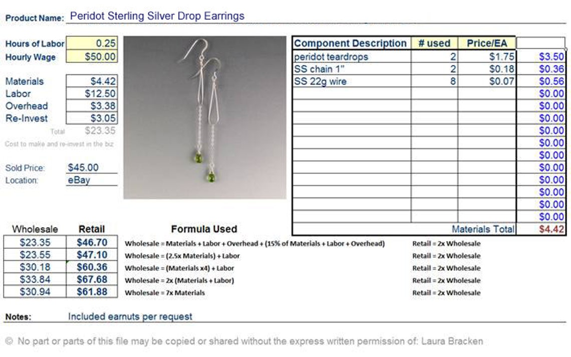Jewelry and Craft Pricing Calculator - Easy to Use (excel File) - Etsy