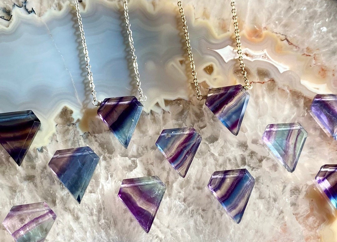 NECKLACE - Rainbow Flourite Pendant Necklace in Sterling Silver or Gold ...