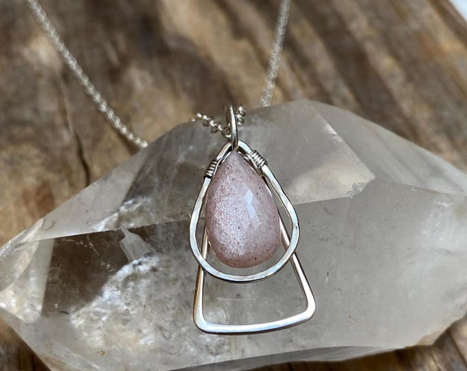 NECKLACE - Rare Pink Moonstone and Sterling Silver Teardrop and ...