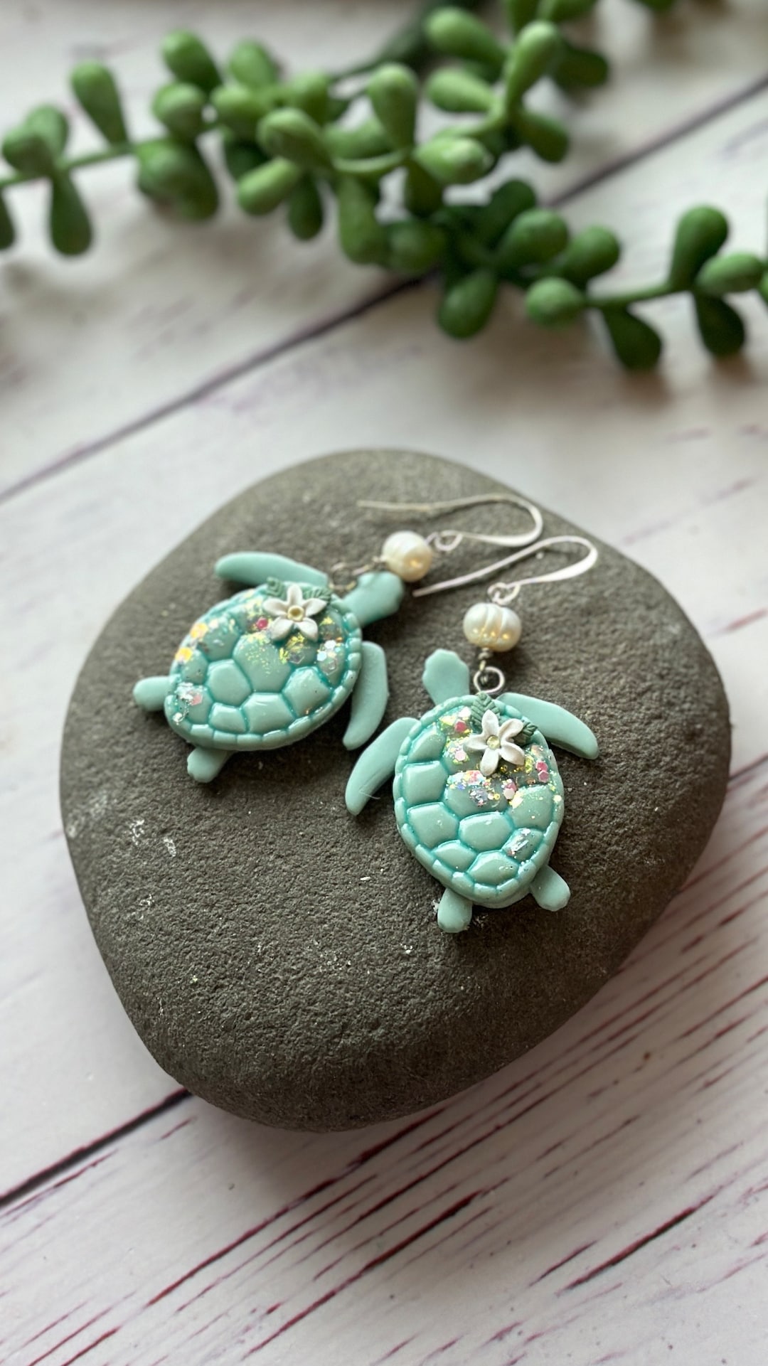 Polymer Clay Sea Turtle Statement Earrings in Sea Glass Color - Etsy