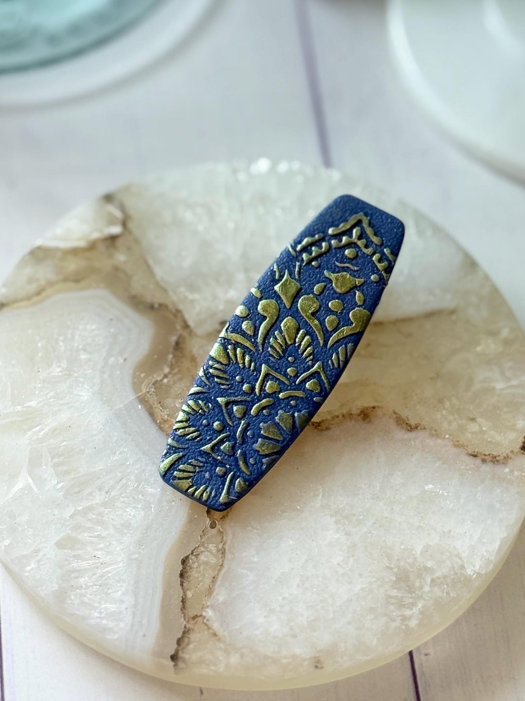 Blue and Gold Polymer Clay Alligator Style Hair Clip Barrette - Etsy