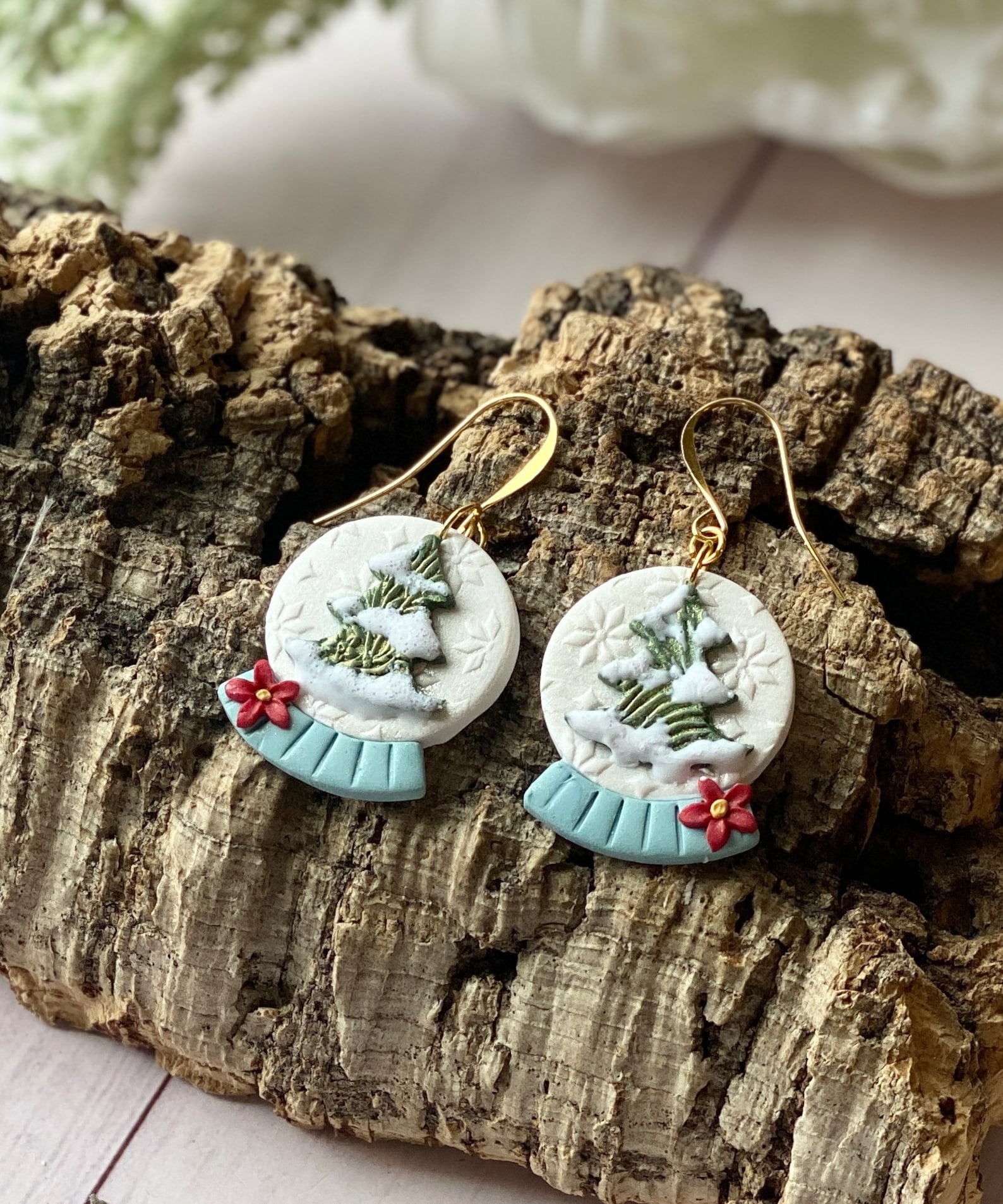 Winter Snow Globe Earrings / Winter Polymer Clay Earrings / - Etsy