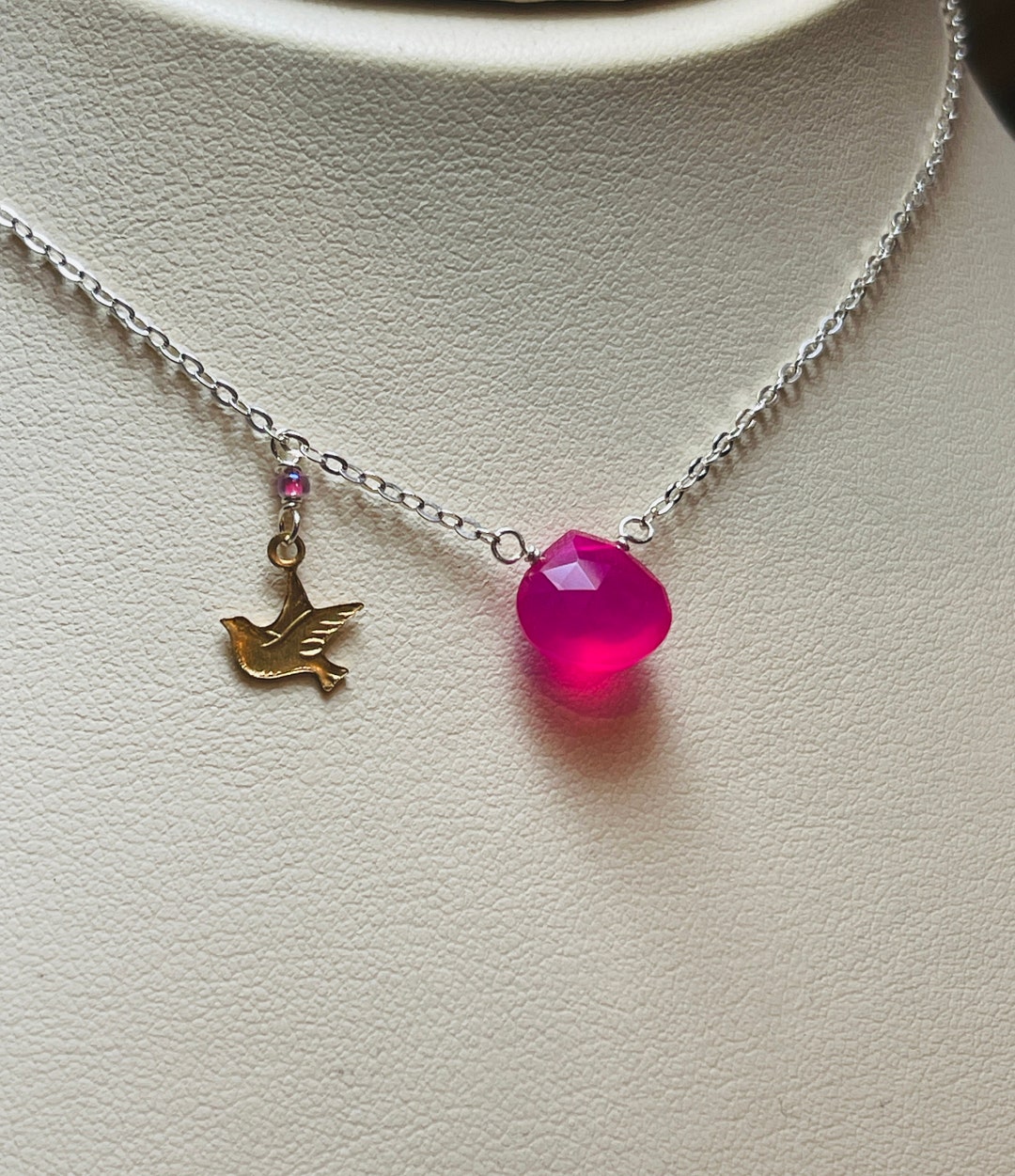 Barbie Pink Sterling Silver Necklace, Tiny Dove Necklace, Gift for Her ...