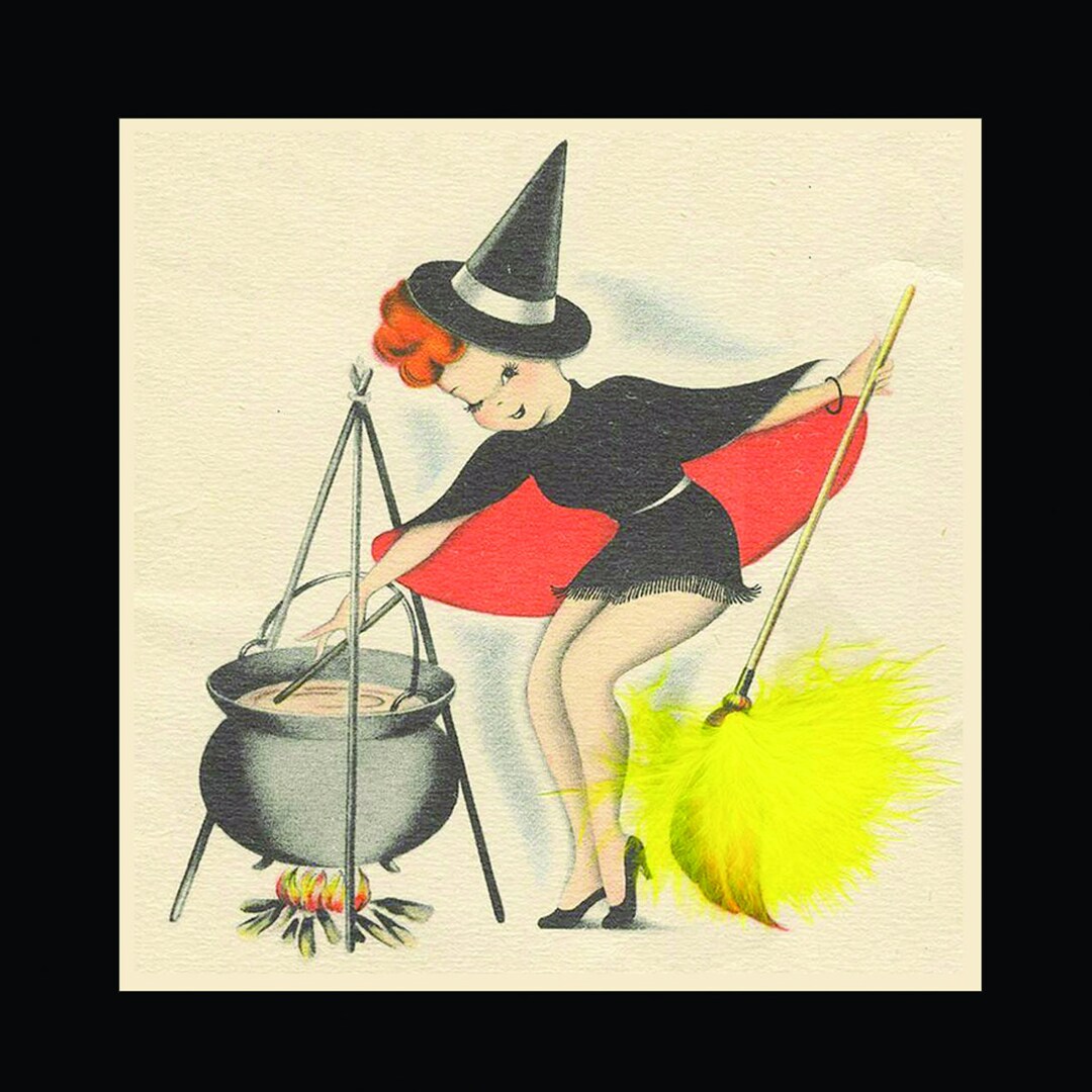 Vintage Pin up Witch Cauldron Tile Coaster - Etsy