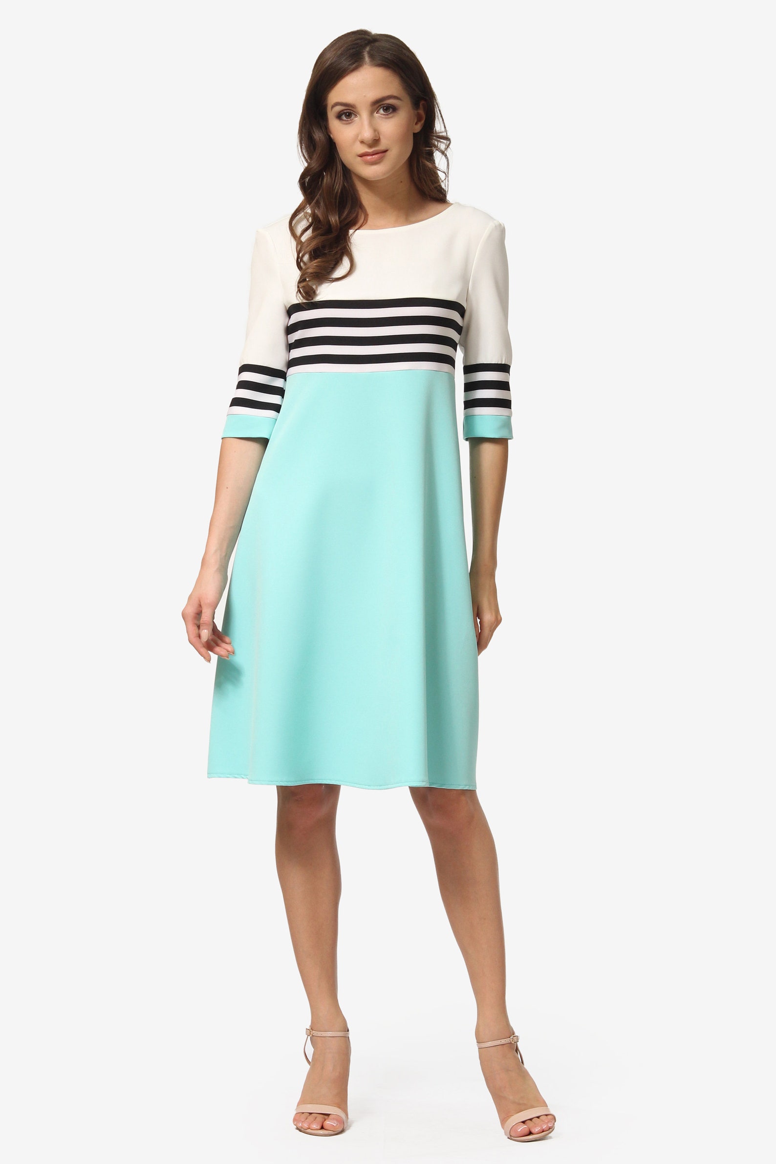 Dress With A-line Silhouette, Waistline Seam, and 3/4 Sleeves. - Etsy