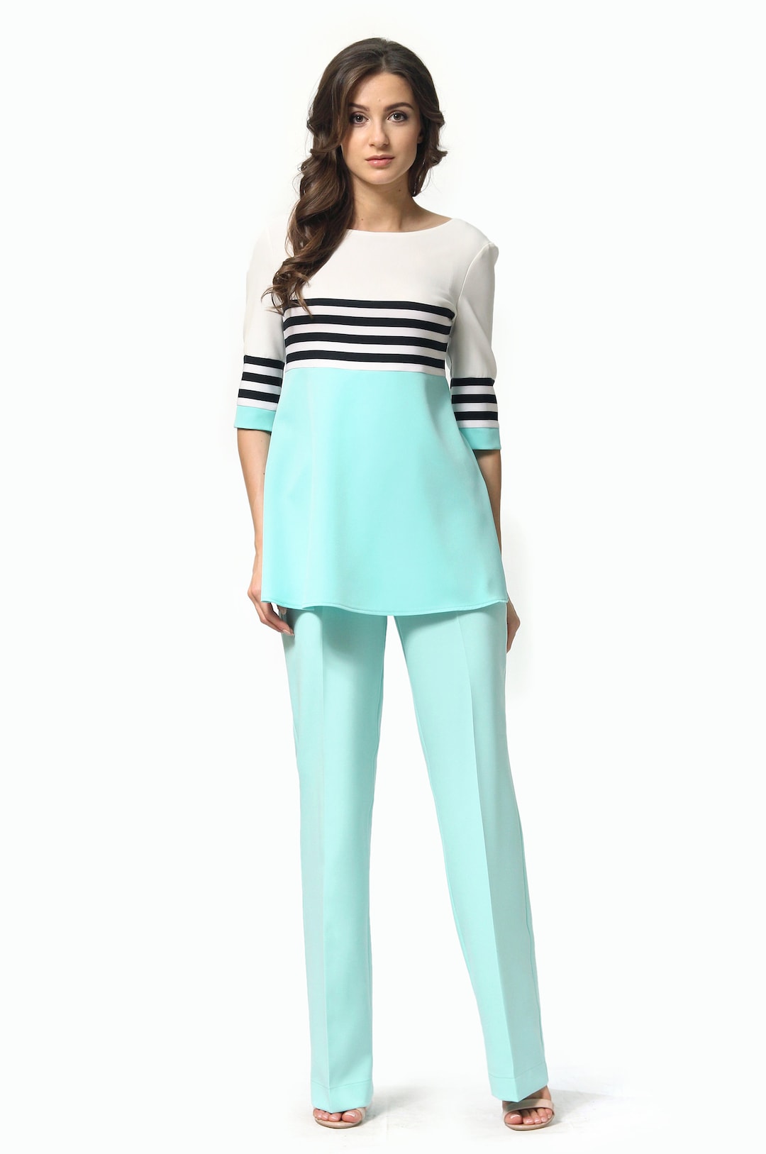Elegant Tunic and Trousers Set: Viscose Blend, 3/4 Sleeve - Etsy