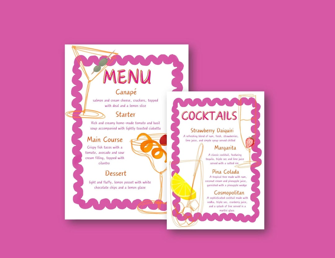 Hand Drawn Unique Summer Party Menu Templates, Colourful Menu Cards ...