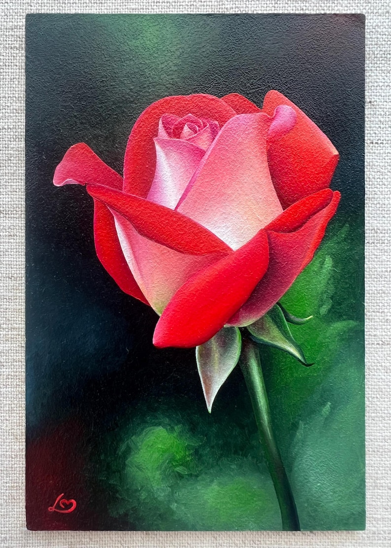 Red Rose Oil Painting: Botanical Realism Art (4x6 In) - Etsy