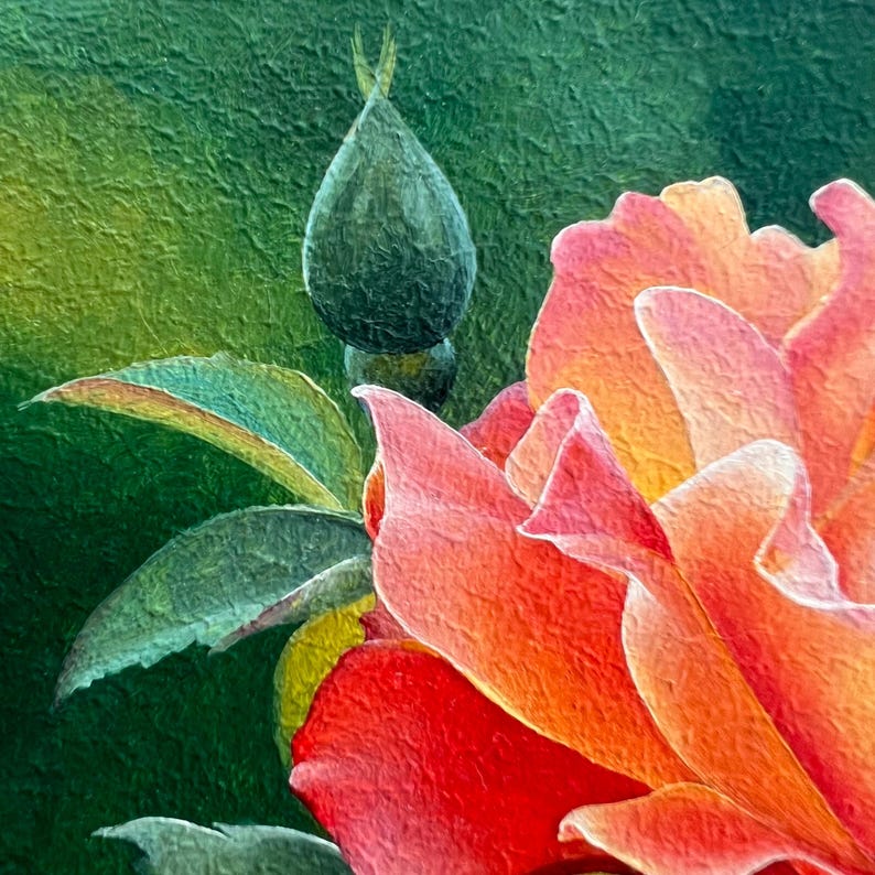 Hand-painted Rose Oil Painting: Floral Botanical Art (4x6 Inch) - Etsy