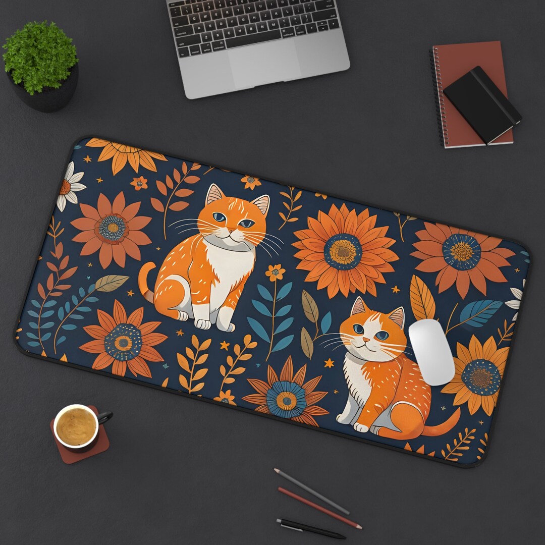 Two Orange Cats Botanical Desk Mat, Mouse Pad, 3 Sizes, Large XL XXL ...