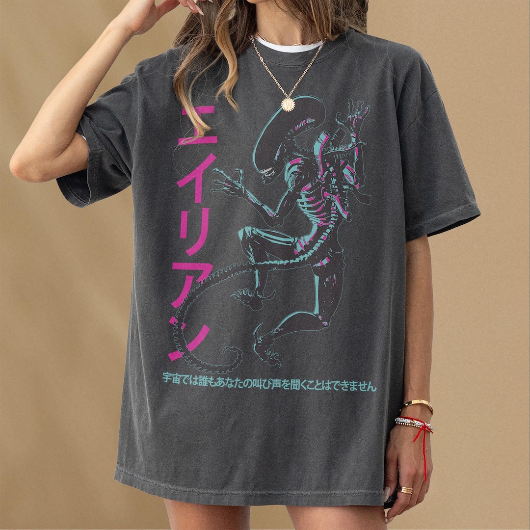 Retro Alien Graphic T-shirt, 70s Movie Memorabilia, Neon Xenomorph ...
