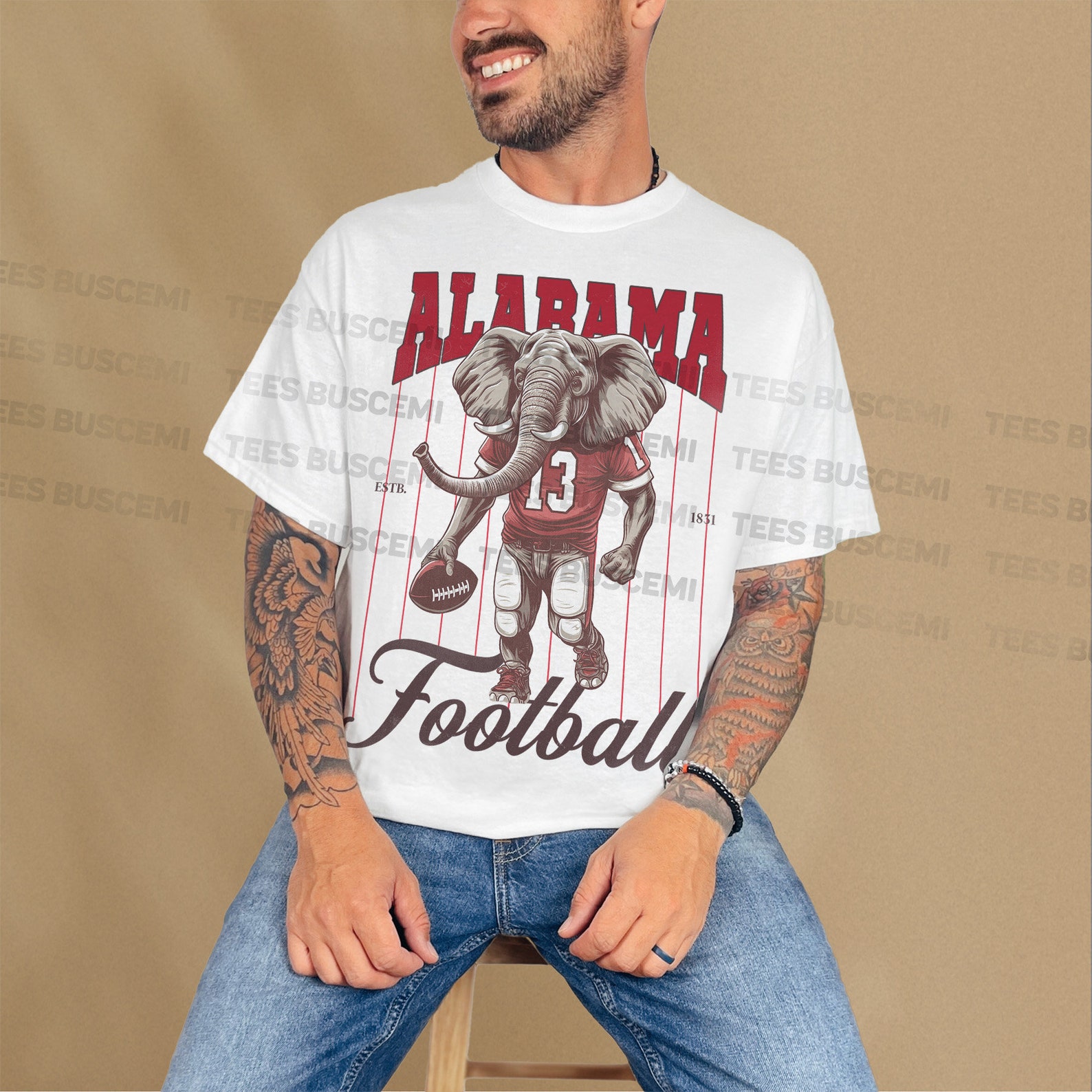 Retro Alabama Football T-shirt, Vintage Pinstripes Jersey Graphic Tee ...