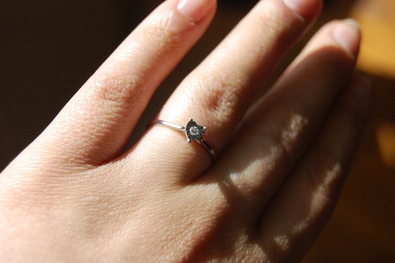 8K Solid Gold Diamond Heart Ring Heart Shape Ring Genuine Diamond ...