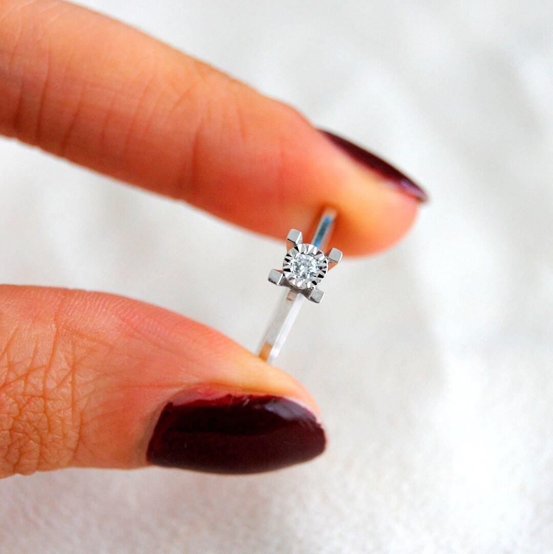 Diamond Engagement Ring, Minimal 8K Solid White Gold Wedding Ring ...