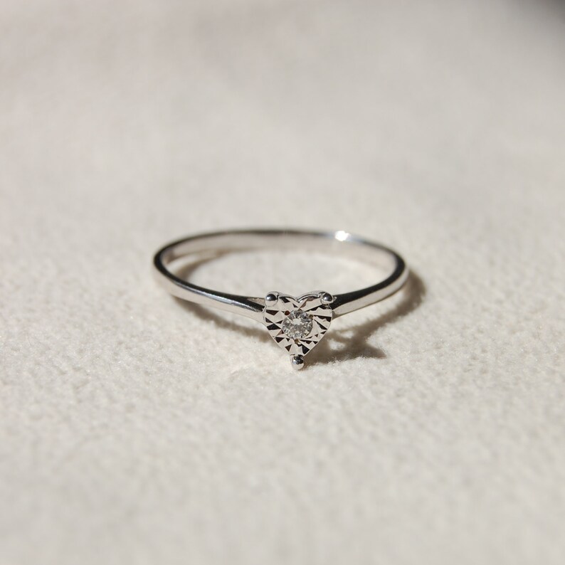 8K Solid Gold Diamond Heart Ring Heart Shape Ring Genuine Diamond ...