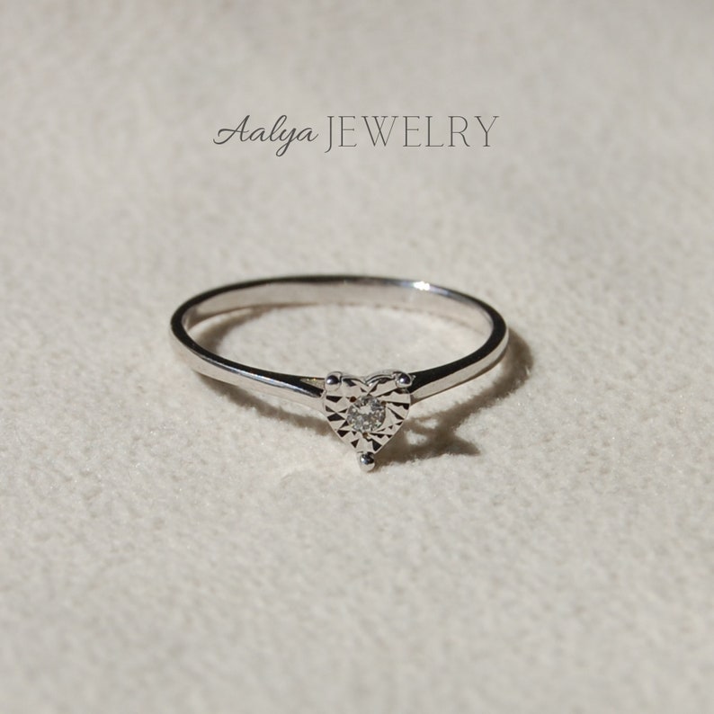 8K Solid Gold Diamond Heart Ring Heart Shape Ring Genuine Diamond ...