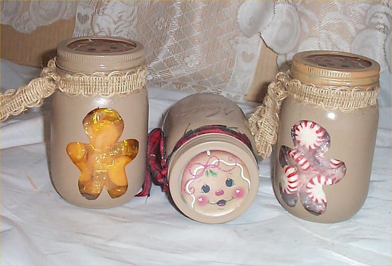 Gingerbread Mason Candy Jars Set of 3 With Candy Great Christmas Gift ...