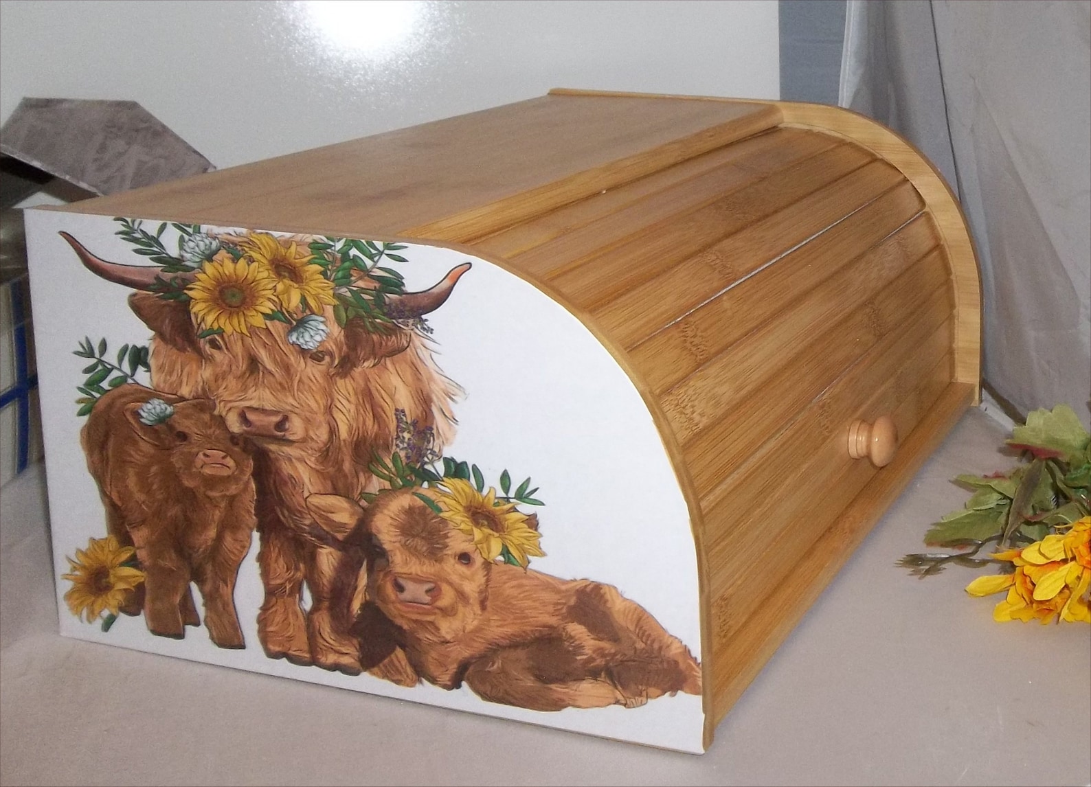 Bamboo Highland Cow Bread Box Handcrafted Country Lodge Kitchen Cabin ...