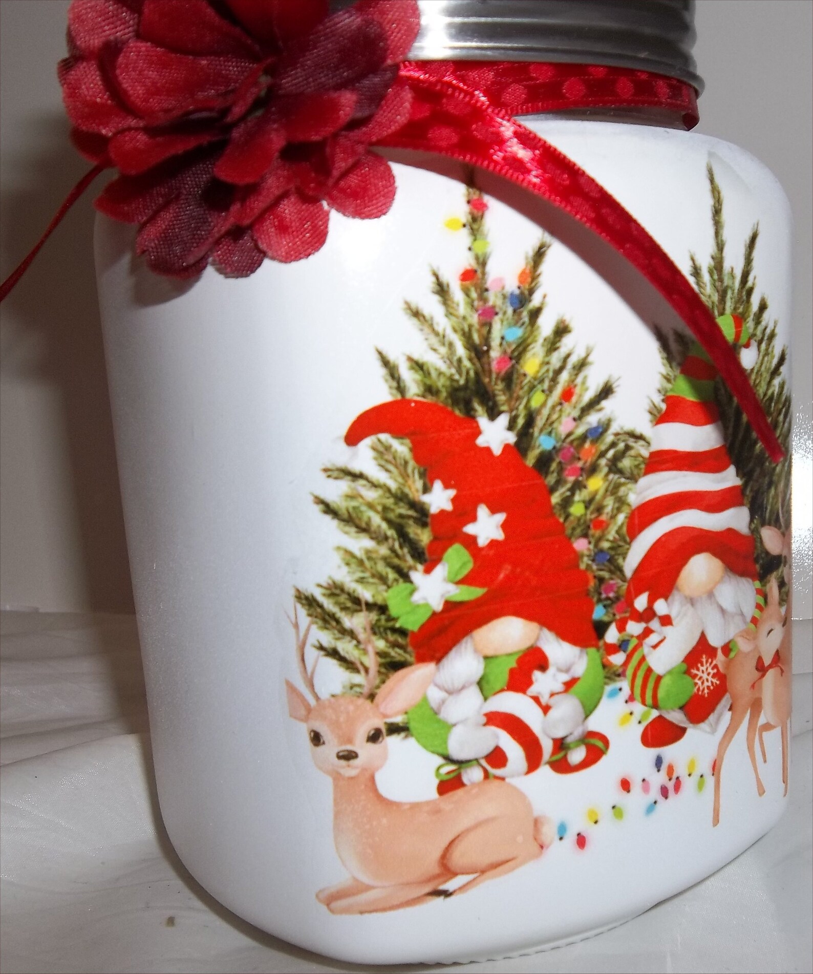 Christmas Candy Glass Gnome Jar Metal Lid Holiday Decoration Battery ...
