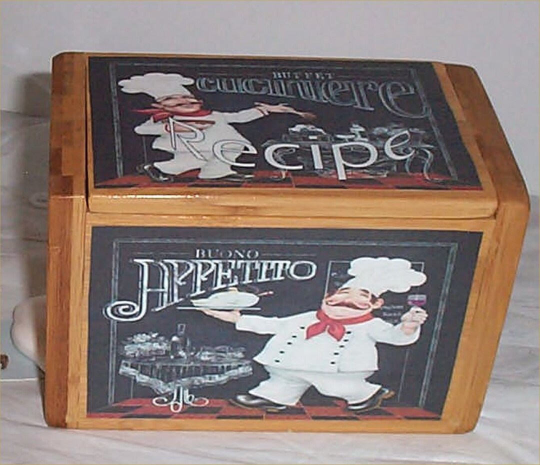 Fat Chef Bamboo Recipe Box Chalk Board Looking Picture Bistro Waiter ...