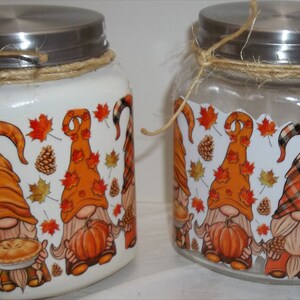 2 Fall Autumn Gnome Leaves Candy Treat Jars Candy Dishes Set of 2 Glass ...
