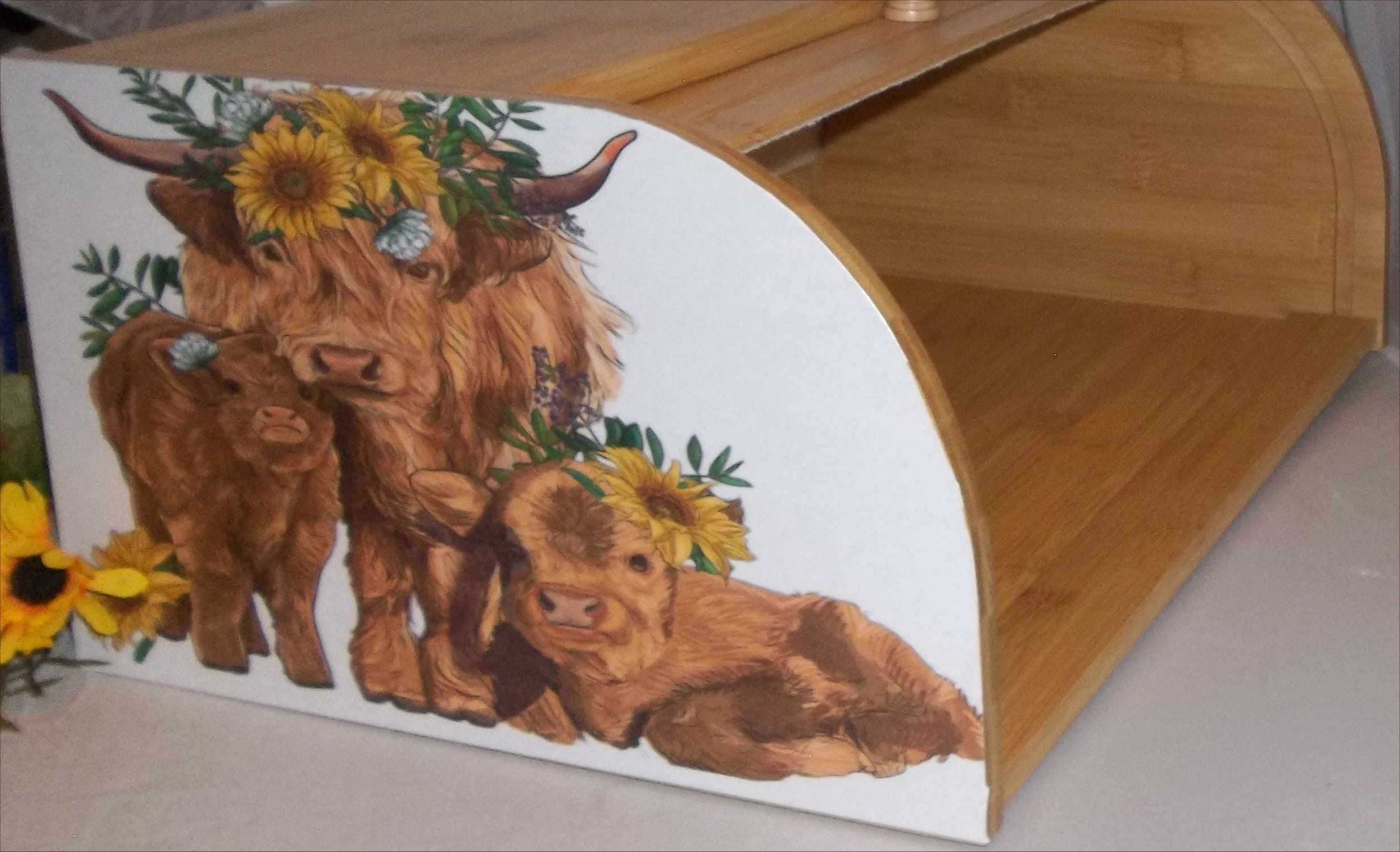 Bamboo Highland Cow Bread Box Handcrafted Country Lodge Kitchen Cabin ...