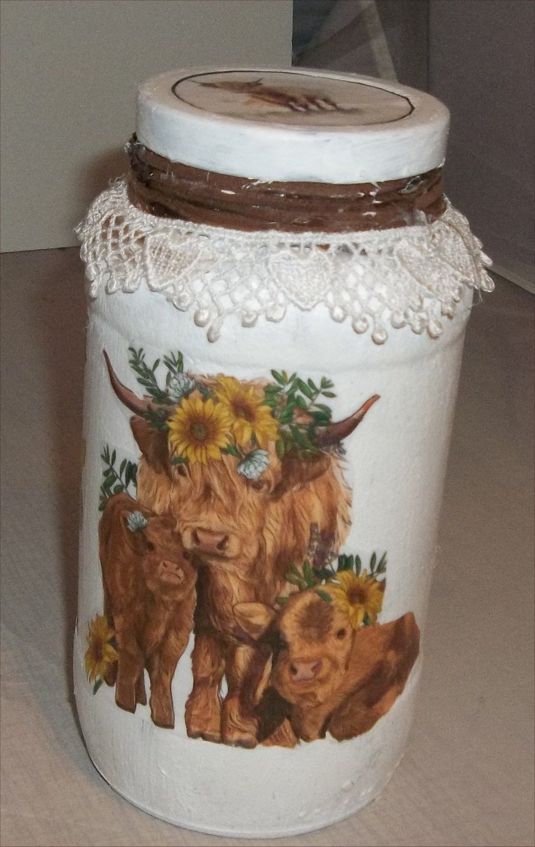 1 Highland Cow Upcycle Jar Lodge Country Farm Cabin Storage - Etsy