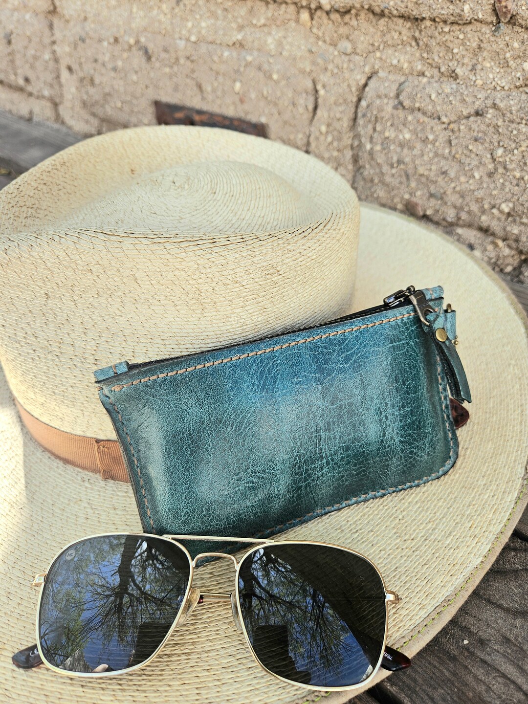 Cyan Leather Zippered Coin Purse /wallet /small Zipper Pouch / Change ...