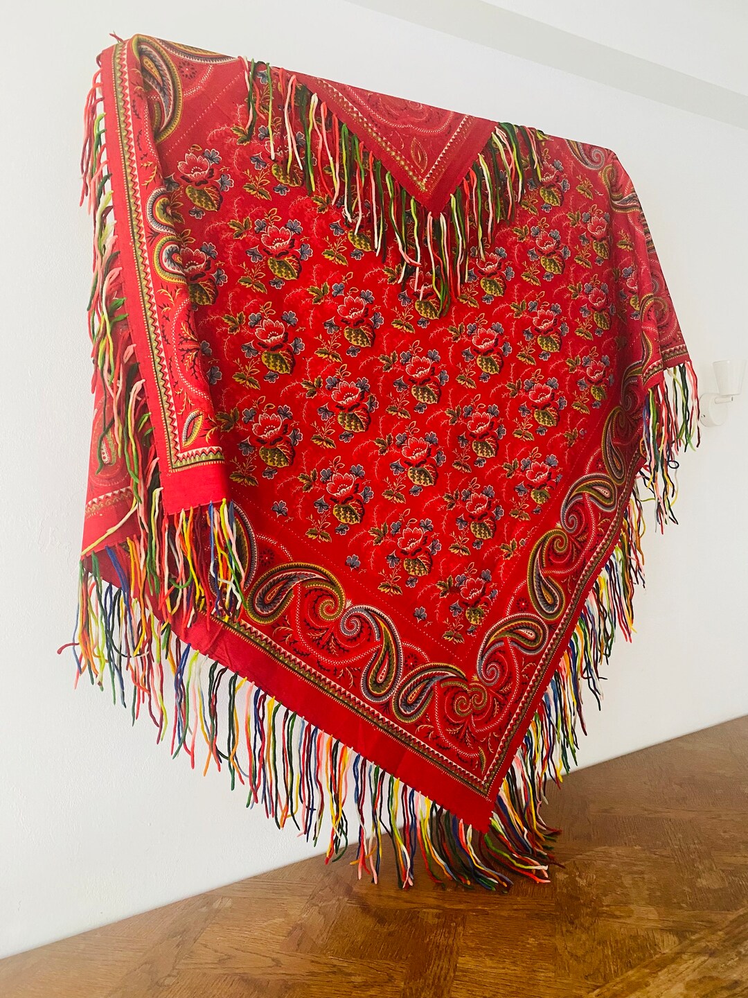 Antique vintage Russian Shawl headscarf, platok, baboushka. 2nd Half of ...