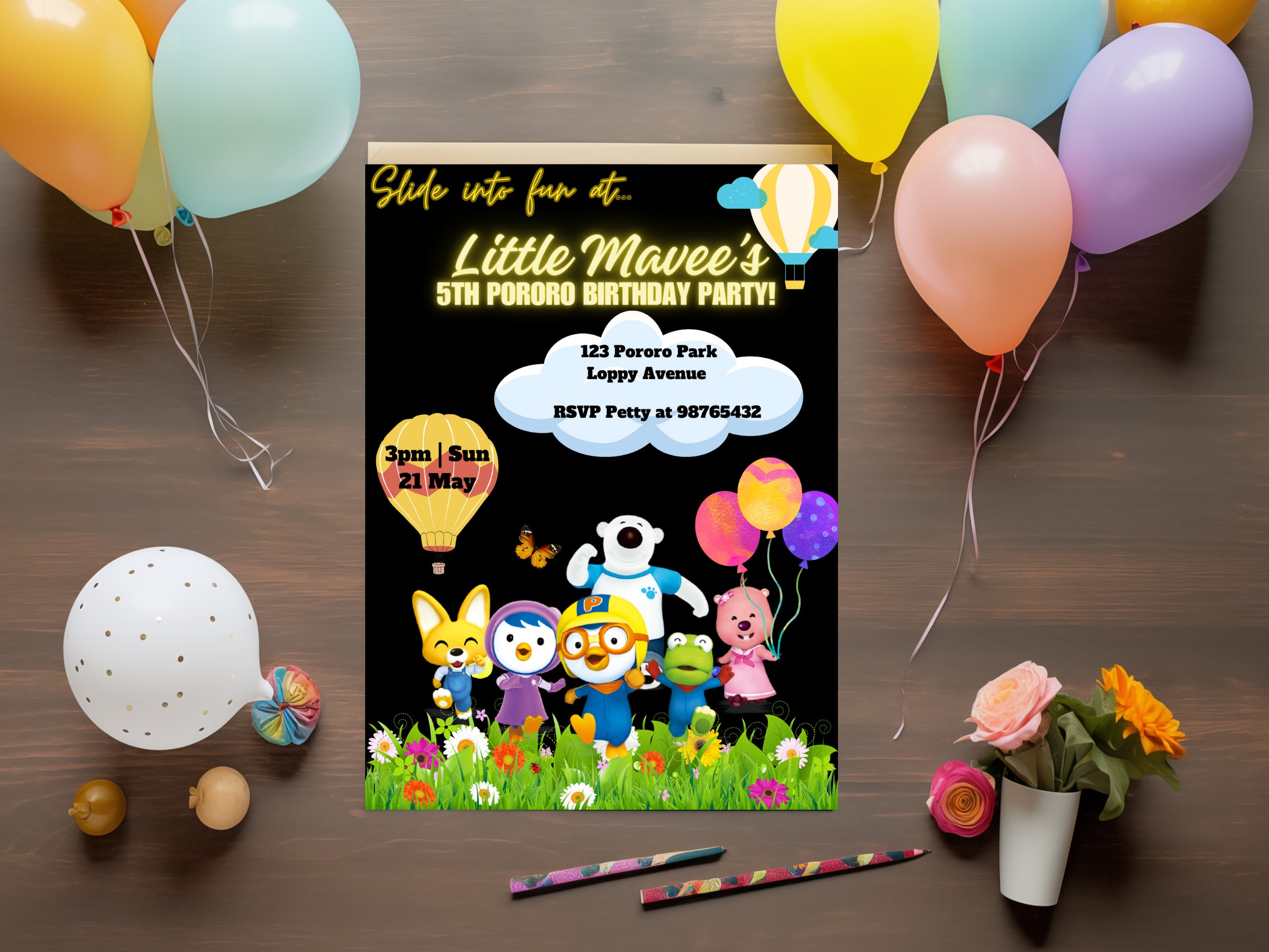Birthday Invitation Pororo Editable Easy Customizable Printable Invite ...
