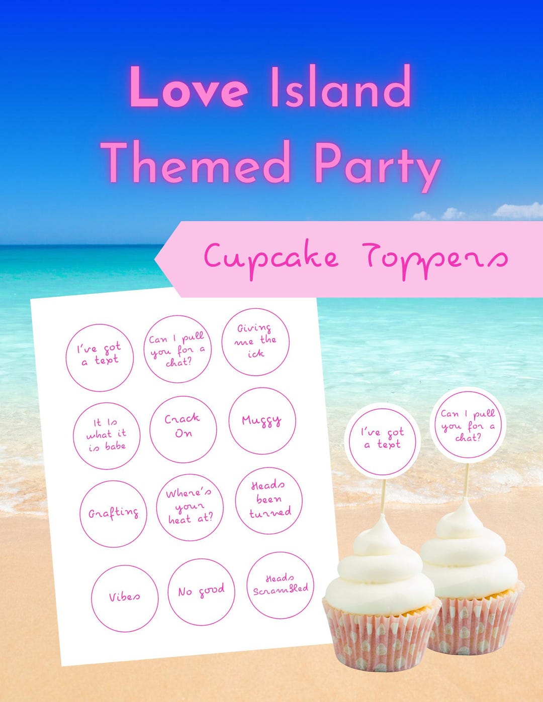 Cupcake Toppers | Love Island Theme Party | Printable - Etsy