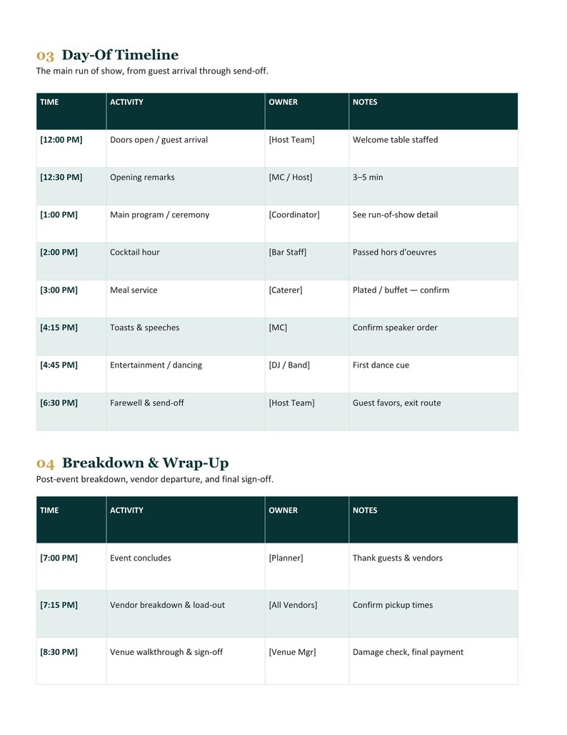 Editable Event Planner Timeline | Canva Master Run of Show (digital ...