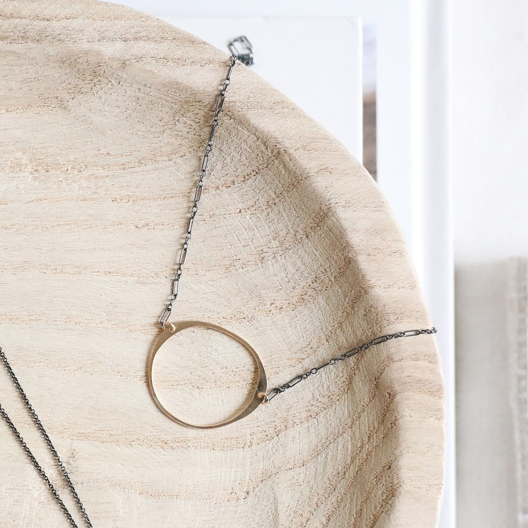 Elegant Mixed Metal Geometric Statement Necklace: Oxidized Silver Chain ...