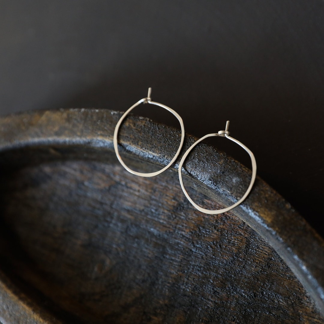 Small Sterling Silver Hoops Hammered Wire Hoops Organic - Etsy